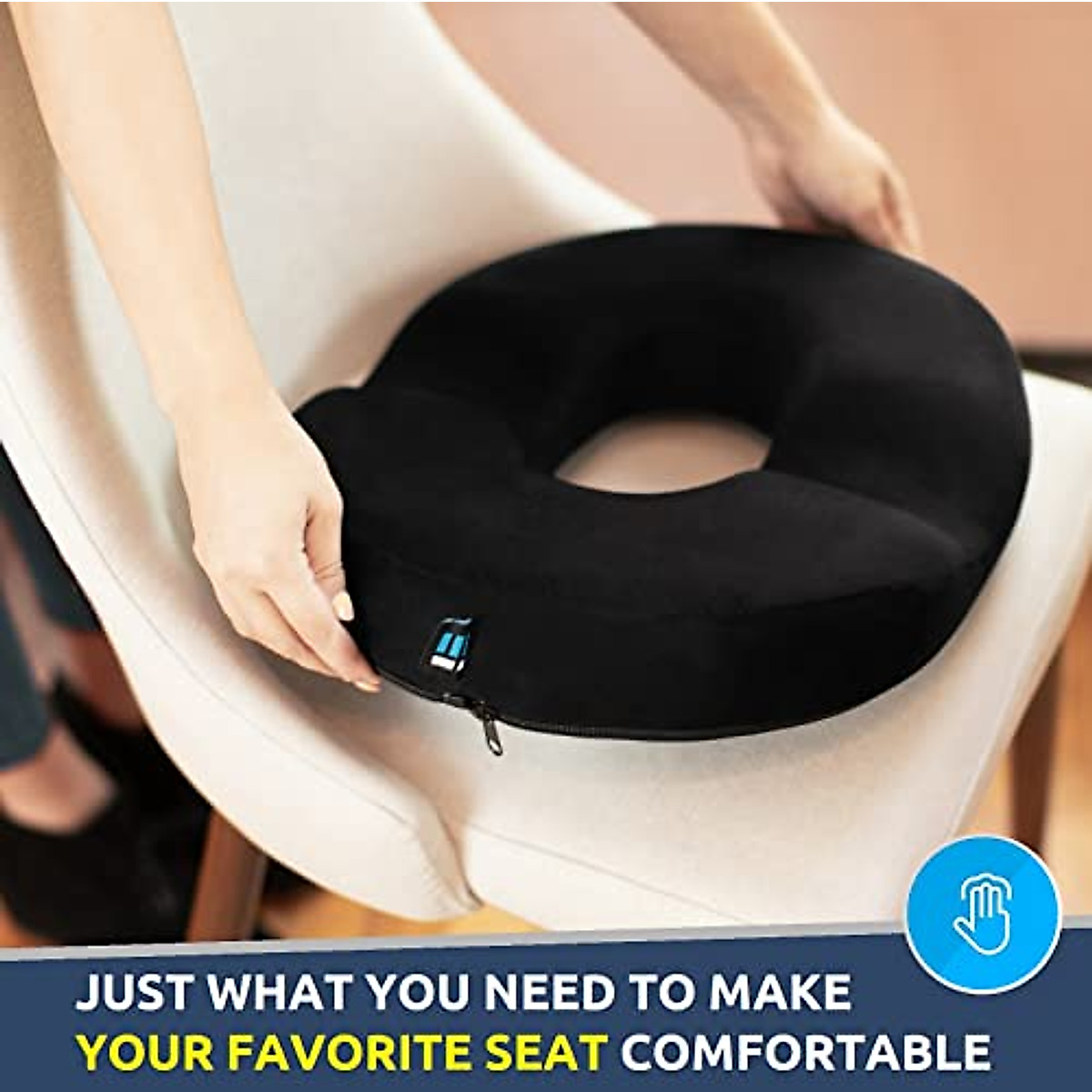 ERGONOMIC INNOVATIONS Donut Pillow for Tailbone Pain Relief and Hemorrhoids, Donut Cushion for Postpartum Pregnancy and After Surgery Sitting Relief, Suitable for Men and Women at Home & Office Chairs
