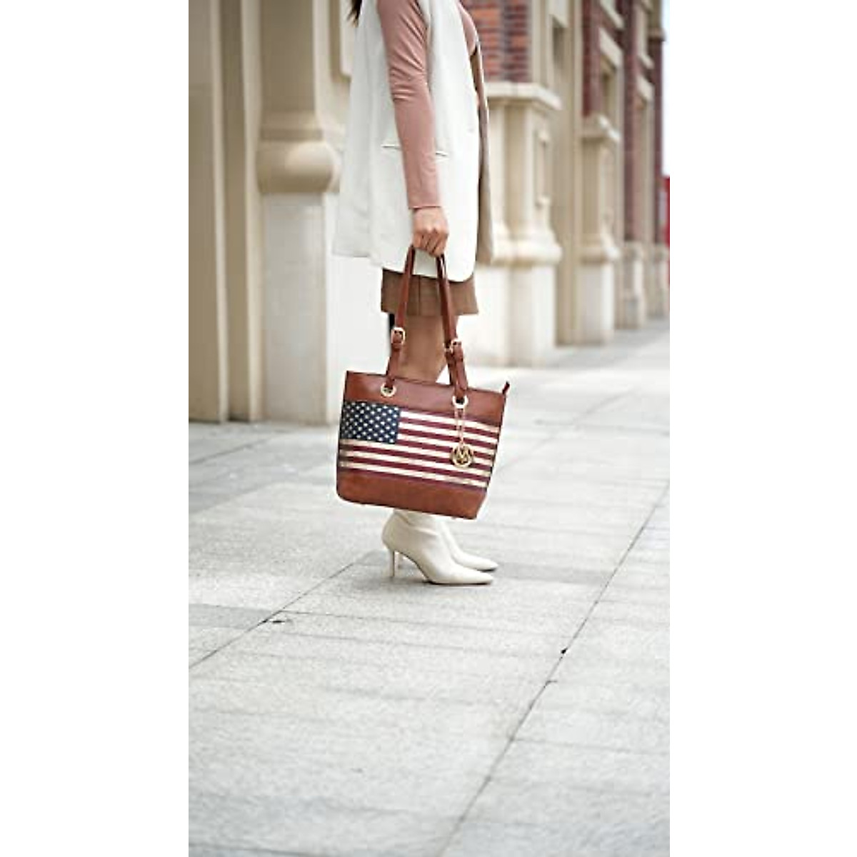 MKF Collection USA Tote Shoulder Bag for Women Vegan Leather Patriotic Handbag, Lady Fashion American Flag Satchel Purse