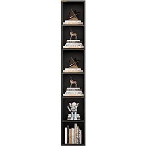 MIN WIN 6-Tier Wooden Tall Narrow Open Bookcase and Bookshelves, 68.5" Modern Freestanding Cube Display Storage Organizer Shelf, Corner Bookcase Narrow Bookshelf with Storage Space, Black