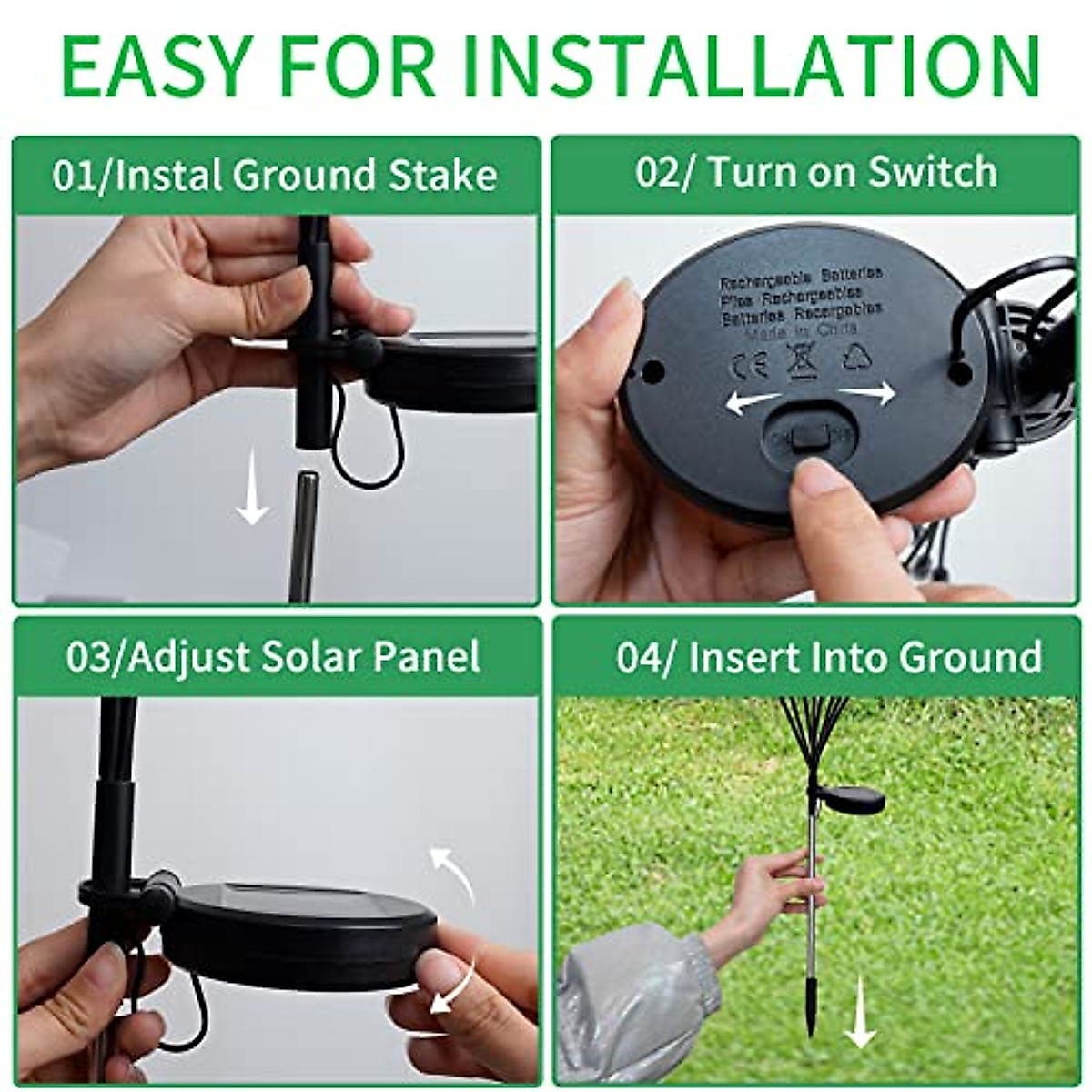 Vibera Solar Garden Lights 6 LED Firefly Lights Solar Outdoor Waterproof Solar Powered Outdoor Lights Decorative for Garden Swaying Solar Garden Lights Decorative for Pathway Patio Yard（2pack）