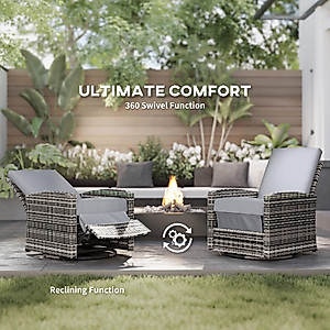 Outsunny Outdoor Wicker Swivel Recliner Chair, Reclining Backrest, Lifting Footrest, 360° Rotating Basic, Water Resistant Cushions for Patio, Grey