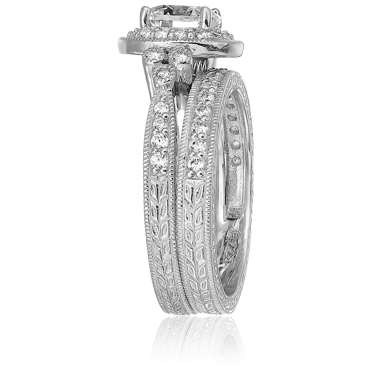 Amazon Essentials Platinum-Plated Sterling Silver Antique Rings set made with Infinite Elements Cubic Zirconia, Size 7, (previously Amazon Collection)