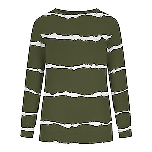 Deal Day Plus Size Fall Tops for Women Round Neck Striped Print Pullover Shirts Sweatshirts Long Sleeve Loose Tunic Blouse Army Green