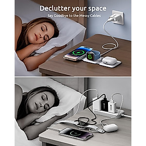 Foldable Wireless Charger, 3 in 1 Wireless Charging Station for iPhone 15/14/13/12/11 Pro Max/X/XS, Fast Magnetic Travel Wireless Charging Pad for AirPods 3/2/Pro Apple Watch