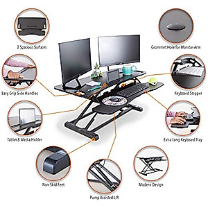 Flexpro Hero 37 Inch Standing Desk | 2 Level Standing Desk Converter with Keyboard Shelf and Monitor Riser | Large Dual Level Sit to Stand Workspace | Easily Sit or Stand in Seconds! (Black / 37")