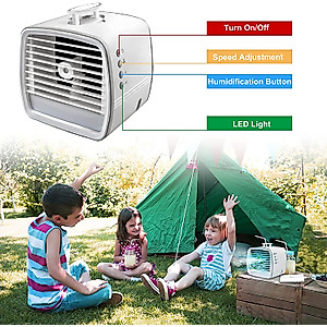 Portable Air Conditioner, Personal Mini Air Cooler Fan, Personal Portable AC Air Conditioner for Office Desk Camping Bedroom Room, Small Air Conditioner with 7 LED Lights, 3 Speeds, 80°Adjustment