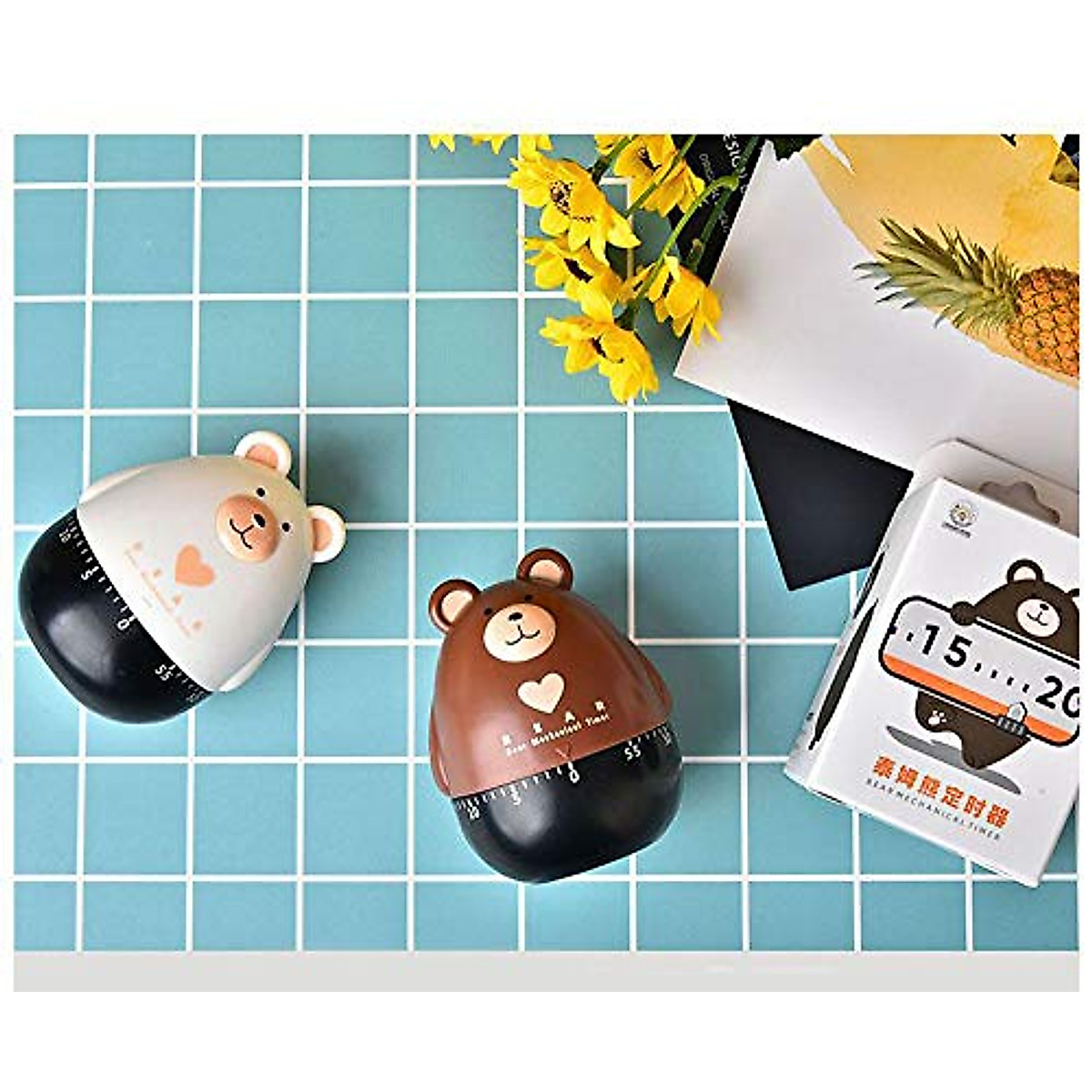 Lovely Cartoon Bear Mechanical Timers 60 Minutes Machinery Kitchen Gadget Cooking Timer Clock Loud Alarm Counters Manual Timer (Brown)