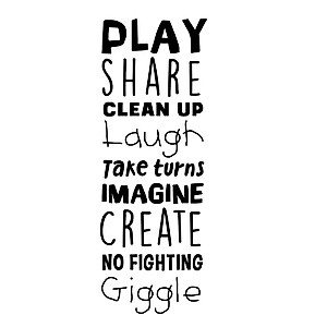 Vinyl Art Wall Decal - Play Share Clean Up Laugh Take Turns Imagine No Fighting Giggle - 45.5" x 16.5" - Cute Modern Decals for Kids Toddlers Home Bedroom Playroom Apartment Nursery Decor Stickers