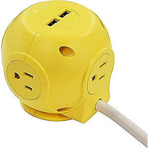 Accell Power Cutie - Compact Surge Protector with 3 Tamper Resistant 540J Surge Protected AC outlets and 4 USB-A Charging Ports, 6ft Cord, Yellow (D080B-049E)