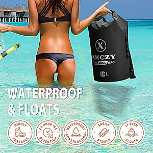 X XHCZY Portable Cooler Bag with Roll Top,Classic Collapsible Backpack Cooler,Insulated, 100% Waterproof, 24+ Hours Cooling for Camping,Boating,Fishing, Hiking, Picnic and Beach(Black)