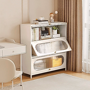 Yoleduo White Bookcase, Steel 3 Tier Bookshelf with Storage Shelves Organizer,Modern Multipurpose Display Cabinet for Living Room, Study, Reading Nook (White, 3-Tier(31.49"))