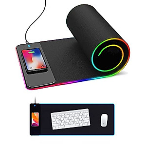 Juicy Chargers Extra Long RGB Non-Slip Wireless Charging mat with 10 Backlight Colors, Wireless Charger Mouse pad Supports Qi Mobile Devices for Home, Office and Gaming, Desk 12 x 35.5 inch
