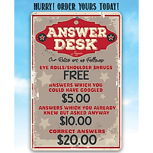 Personalized Answer Desk - Custom Metal Office Sign for Home Office Business, Funny Front Desk Decor, Perfect Gift for Secretary and Receptionist, 8x12 or 12x18 Indoor/Outdoor Durable Metal Sign