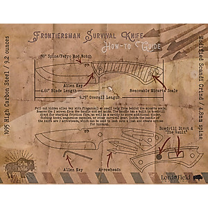 Lord & Field Frontiersman Fixed Blade Survival Knife 1095HC Steel 4.5" Satin Plain Blade - Modified Scandi Grind - Green Micarta Handle Leather Sheath & Ferro Rod