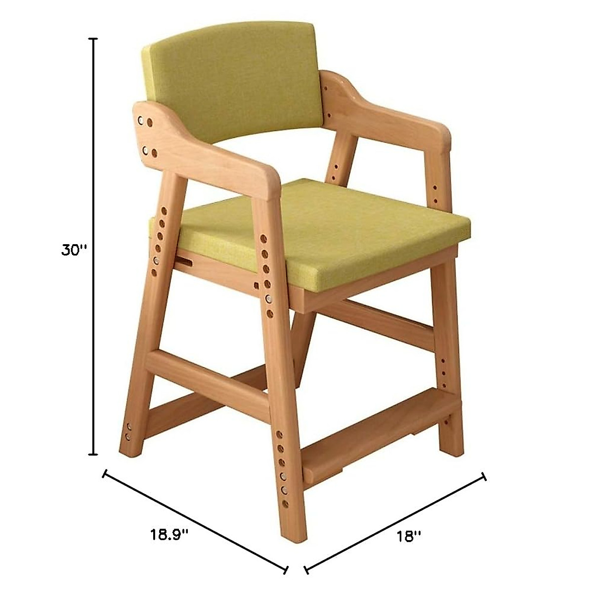 XFENG Adjustable Wood Chairs Liftable Study Chair for Kids with Arm Rest, Dining Side Chairs for Tables, Student Study Work Lift Ergonomic Posture Computer Washable Dining Desk Chair (Color : Green)