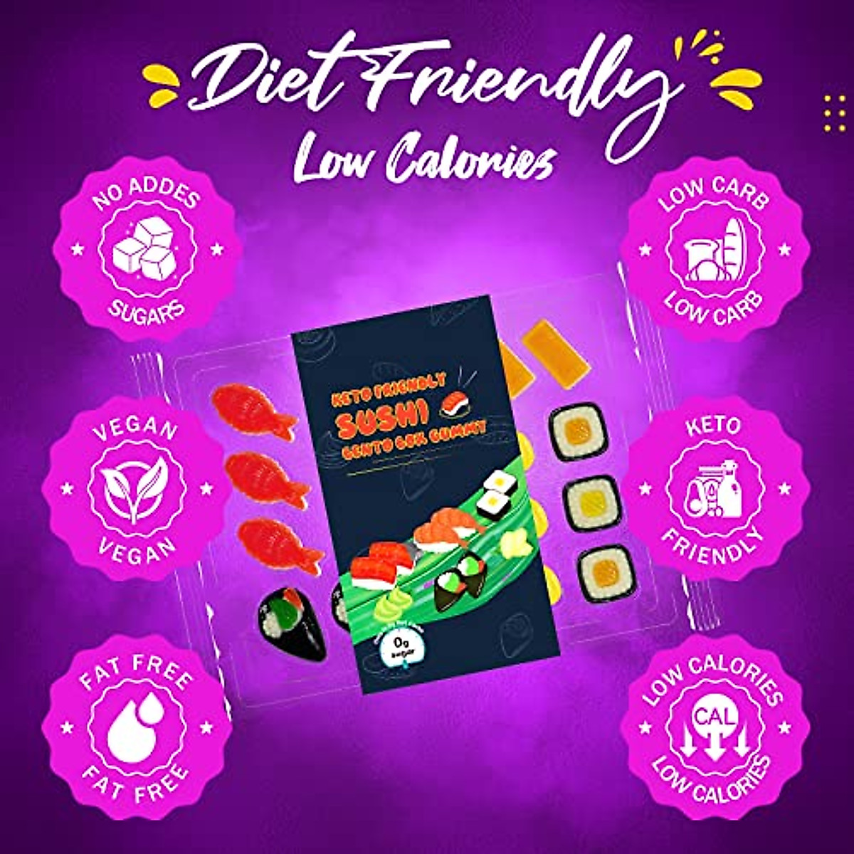 Fusion Select 2 Packs 22 Pieces Keto-Friendly Sushi Bento Gummies - Healthy Low Carb Sugar Free Snack Candies - Chewy Bites Sweetened with Allulose - Desserts High in Protein & Fiber - Total 44 Pieces