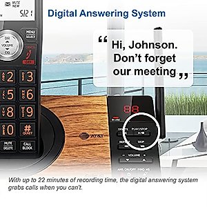 AT&T CL82267 DECT 6.0 2-Handset Cordless Phone for Home with Answering Machine, Call Blocking, Caller ID Announcer, Intercom and Long Range, Black & Wood Grain Finish