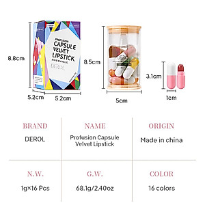 SWETIYOU Pill Lipstick Capsules, 16 Pcs Mini Matte Lipstick Set Cute Capsule Waterproof Lipstick Long Lasting Mini Capsules Lipstick Velvet Matte Lipstick Set 0.035lb