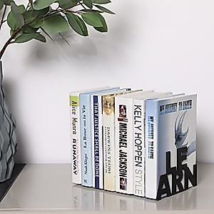 MyGift Modern Matte Black Metal Office Desk Decorative Bookends with Stencil Cut Out Love and Learn Block Letter Design and Non-Slip Pads