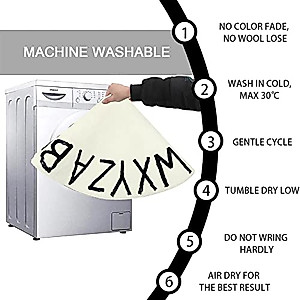 HEBE 4ft Round Kids ABC Rug Alphabet Nursery Rug for Bedroom Playroom Non Slip Educational Playmat Round Circle Carpet for Classroom Infant Toddlers,Milk White