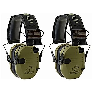 Walker's Razor Slim Shooter Electronic Hunting Folding Hearing Protection Earmuffs w/Noise Reduction and Sound Amplification, Green Patriot (2 Pack)