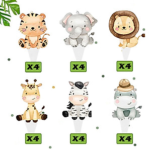 LXASIY 24Pcs Jungle Safari Animal Cupcake Toppers Happy Birthday Cake Decor for Jungle Theme Baby Shower Kids Birthday Party Wild One Cake Decorations Supplies