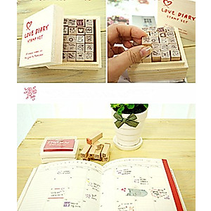 Diary Stamp Set,Wooden Rubber Signet for Children DIY Scrapbooking Planner Card Making(25pcs,Love Heart)