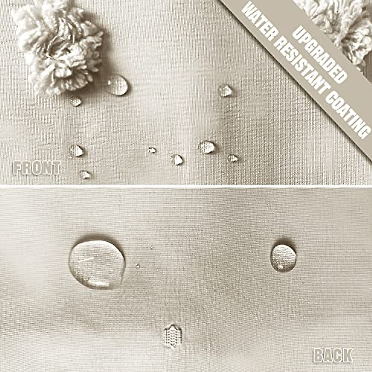 Boho Farmhouse Beige/Cream Shower Curtain Woven Fabric Cute Shower Curtain, 72 x 72 Tufted Pleat Floral Puffs Textured Modern Farmhouse Minimalist Shower Curtain Set with Hooks for Bathroom