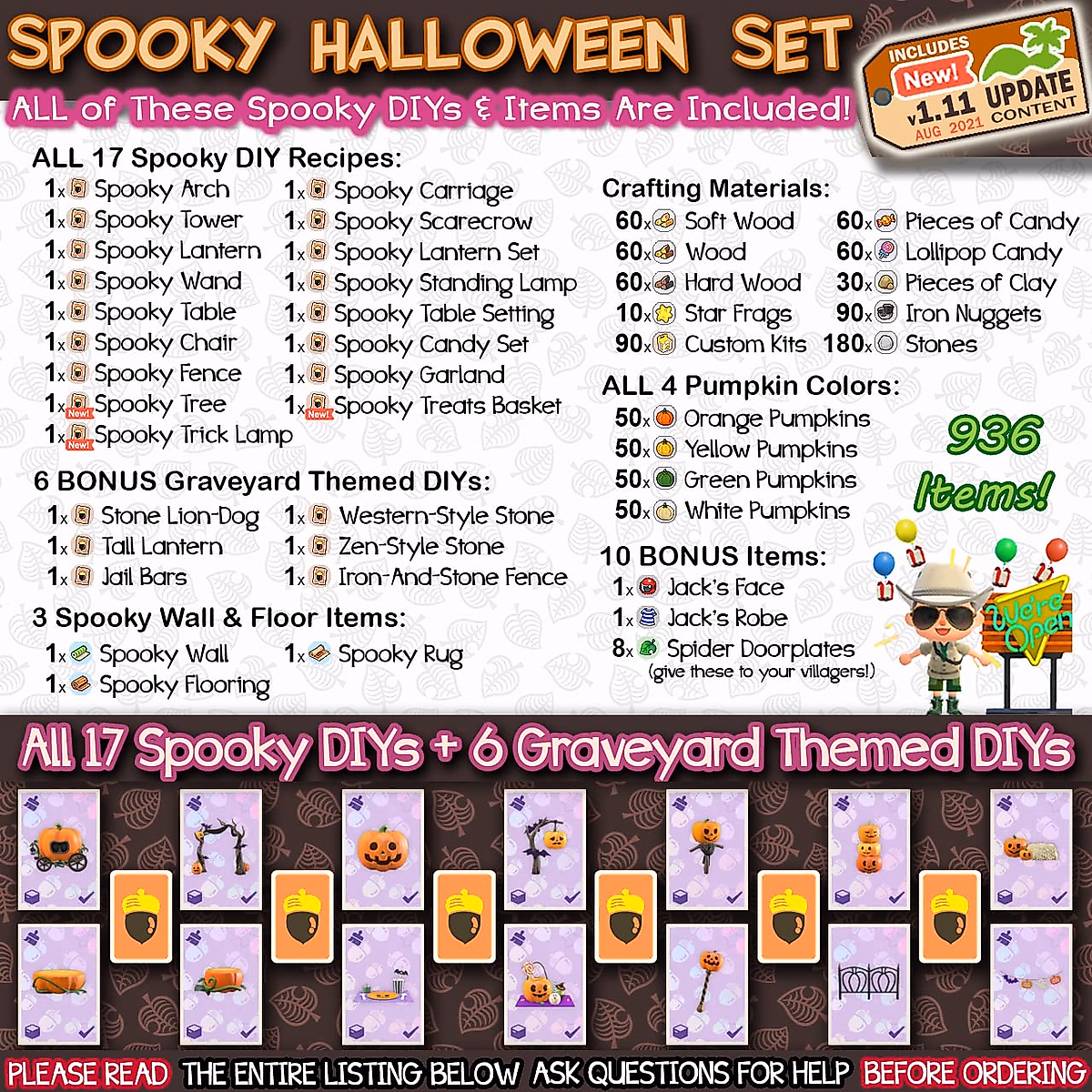 ACNH: Spooky Series Mega Set | 23 DIY Recipes | Halloween Items | Crafting Materials | Includes 1.11 Update Content