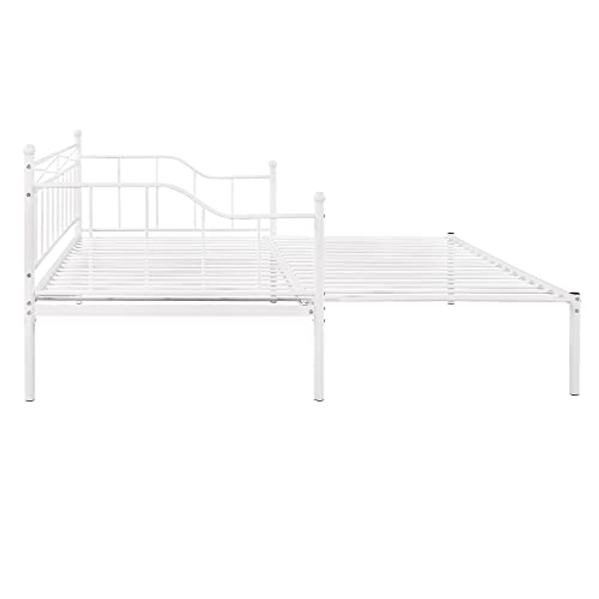 Polibi Twin Size Metal Daybed with Trundle, Extendable Day Bed Frame for Living Room Bedroom, No Spring Box Required, White