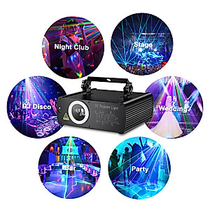 Ehaho DJ Laser Party Lights, 3D Animation RGB Laser Stage Lighting, DMX512 Music Sound Activated Disco Projector Lights, Remote Control Beam Effect Scan Light for Bar Wedding Nightclub Live Show