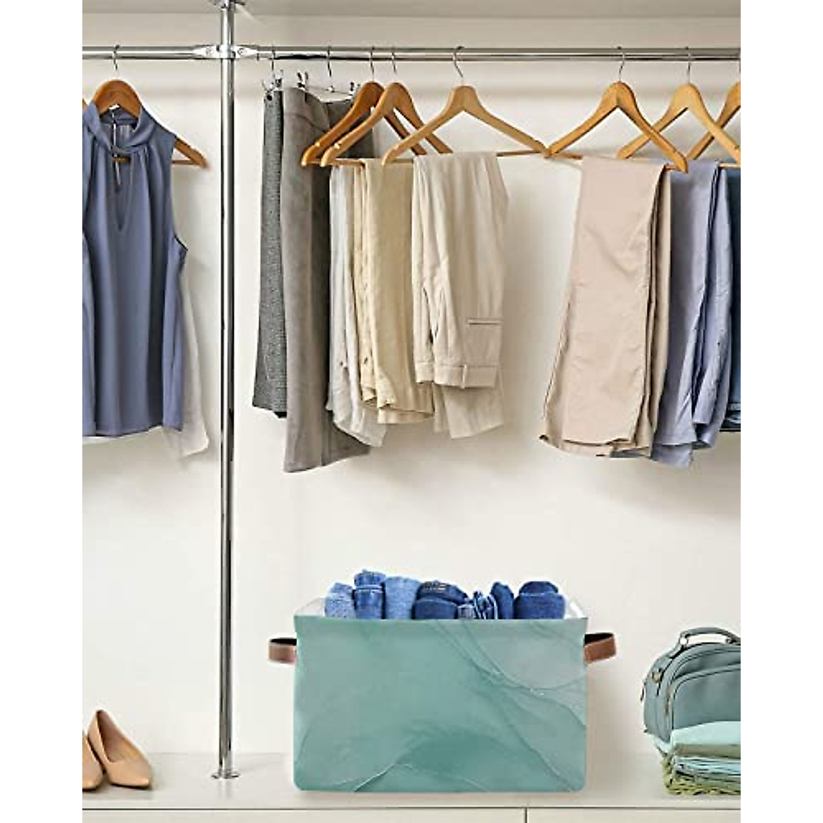 Large Storage Baskets Bins Green Marble Collapsible Storage Box Laundry Organizer for Closet Shelf Nursery Kids Bedroom Aqua Nature Stone Agate