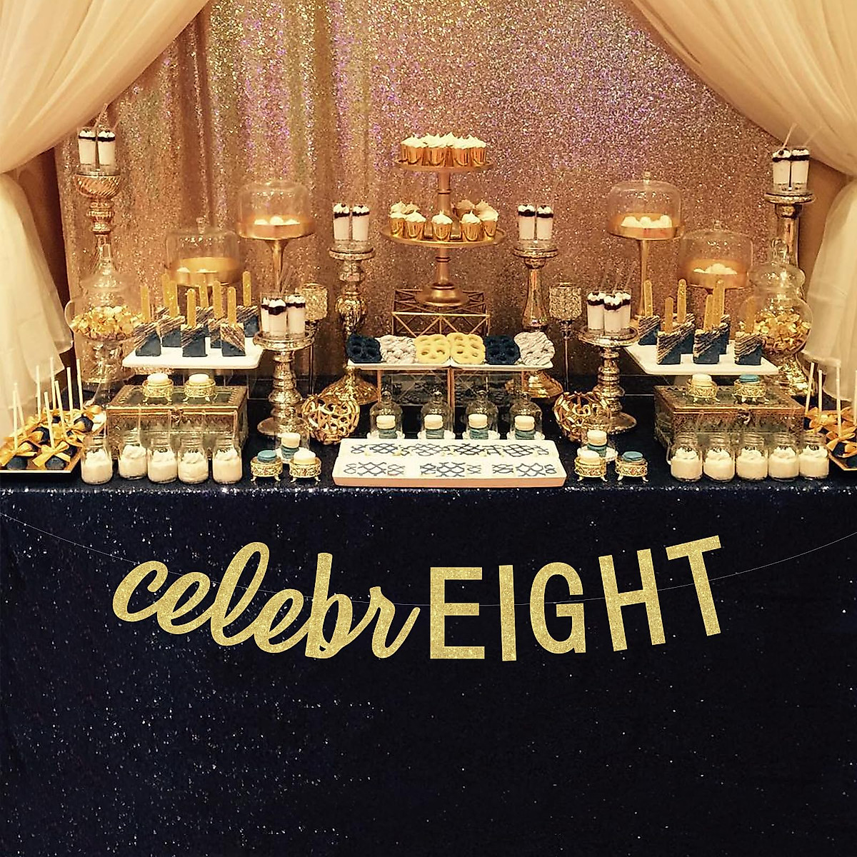 Sursurprise 8th Birthday Banner, Gold CelebrEight Banner, 8th Birthday Party Decorations for Boys and Girls Eight Birthday Party Supplies