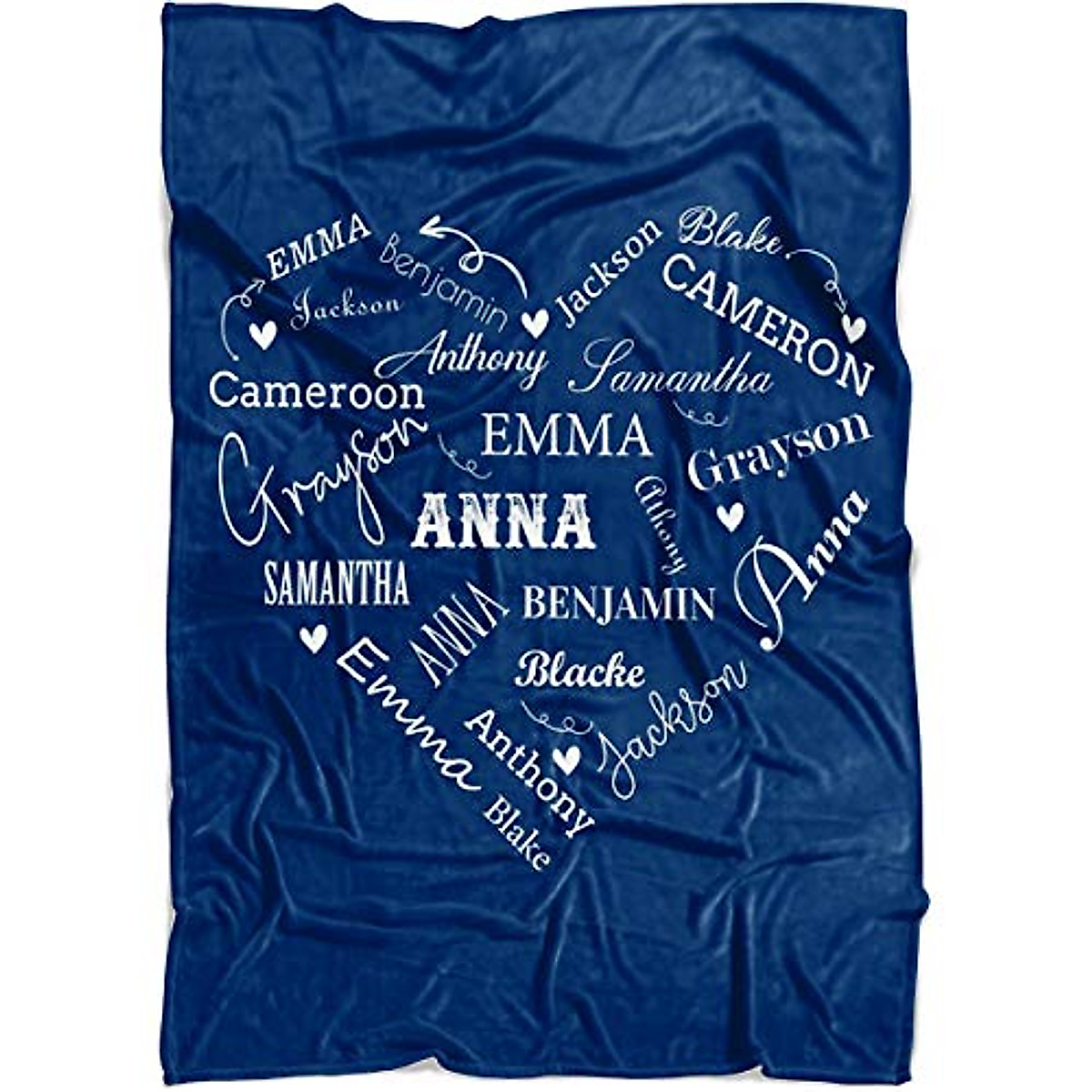 Personalized Name Blankets for Baby, Kids and Adults, Mom, Grandma. Custom Name Blanket from Your Names. Close to Heart Customized Throw. Gift for Mothers Day, Christmas (Navy, Fleece 50" x 60")