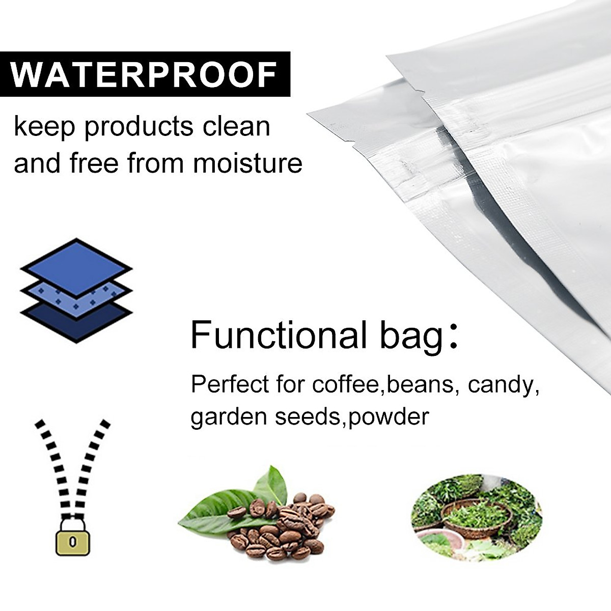 GooGou Resealable Zip Mylar Bag Food Storage Aluminum Foil Bags Smell Proof Pouches 3.9x5.9" 100pcs