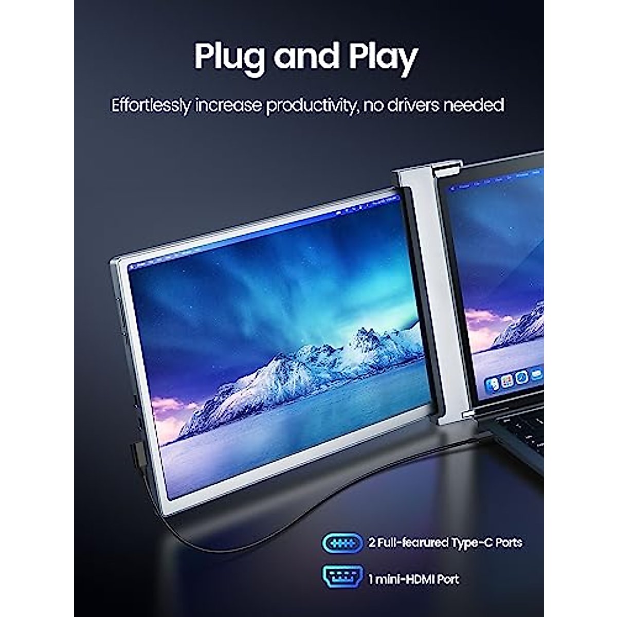 FQQ 14” Triple Laptop Monitor Extender, 1920*1200P FHD IPS Portable Monitor for 15” - 17.3" Laptop, 16:10, Dual Monitor Display for Win/MAC, HDMI/USB-C Plug & Play (Not for Linux Chromebook), S15 Gray