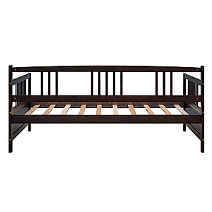 Royard Oaktree Solid Wood Daybed, Twin Size Daybed with Three-Side Rail, Modern Sofa Bed Frame with Wooden Slats Support Mattress Foundation for Bedroom, Living Room, Guest Room, Espresso
