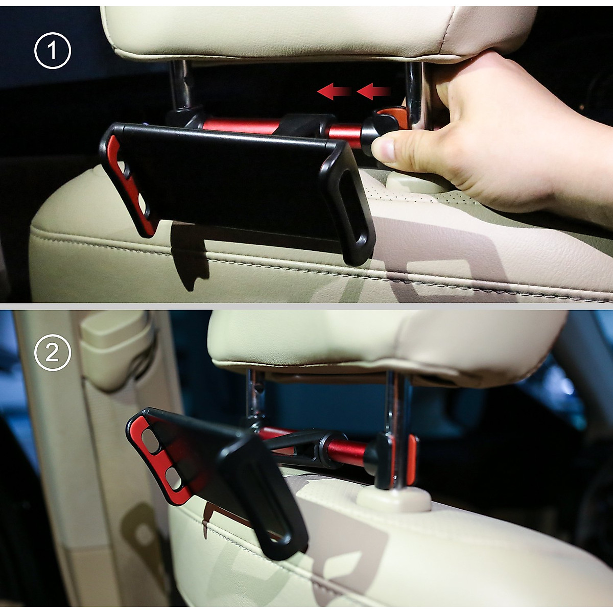 MoKo Headrest Phone/Tablet Car Mount, Adjustable Tablet Holder for 4-12.9" Devices, Fit with iPhone 16/Pro/Pro Max/Plus, iPhone 15/Pro/Plus/Pro Max, iPhone 14 Pro Max/14, iPad Air 4/Mini 6,Black