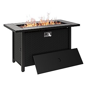 Walsunny 45 inch Outdoor Propane Fire Pit 50,000 BTU Gas Fire Pit Table with Lid, Lava Rock, Waterproof Cover, Rectangle Gas Firepit Table for Garden/Patio, CSA Certification