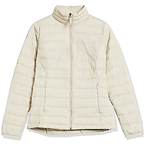 Amazon Essentials Women's Lightweight Long-Sleeve Water-Resistant Puffer Jacket (Available in Plus Size), Stone, Large