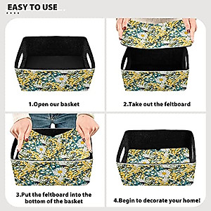 Flowers Leaves Storage Basket Felt Storage Bin Collapsible Felt Storage Cloth Baskets Containers Organizer for Kids Bedroom Magazine