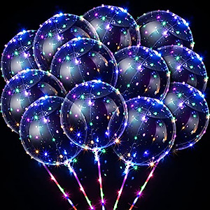 Vinsot 30 Pack LED Bobo Balloons Light Up Balloons Clear Helium Bubble Bobo Glow Balloons with String Lights for Parties Birthday Wedding Decoration (Multi Color Light)