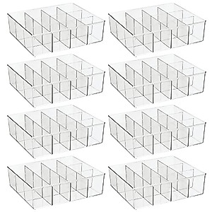 mDesign Plastic 12 Compartment Divided Drawer and Closet Storage Bin - Organizer for Scarves, Socks, Ties Bras, and Underwear - Dress Drawer, Shelf Organizer - Lumiere Collection - 8 Pack - Clear