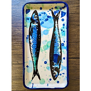 Splash Sardines Portuguese Pottery Rectangular Ceramic Serving Platter (Small)