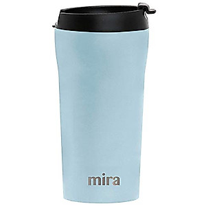 MIRA Coffee Lover Bundle with 12oz Insulated French Press (Pearl Blue) and 12oz Insulated Travel Mug (Pearl Blue)