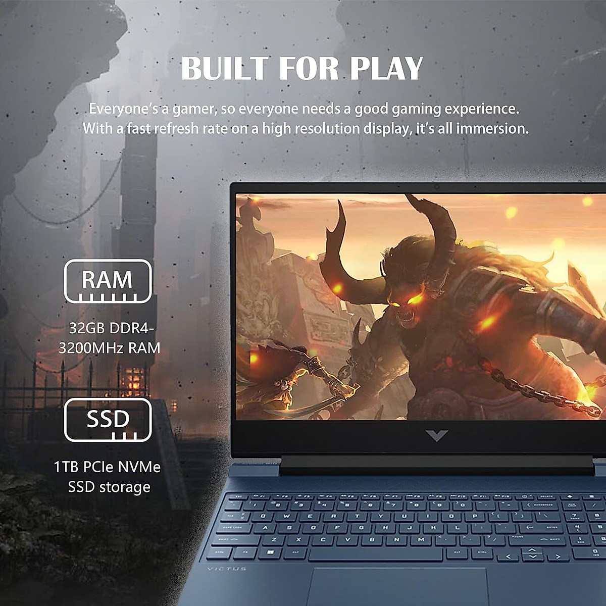HP Victus 15.6" FHD 144 Hz Gaming Laptop, 32GB RAM, 1TB SSD, Intel Core i5 13420H Processor, NVIDIA GeForce RTX 3050, HDMI, SD Card Reader, Backlit Keyboard, WiFi 6, Win11, Performance Blue