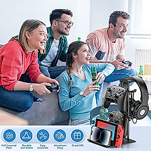 KDD Headphone Stand, Game Controller Holder & Headset Holder for Desk, Earphone Stand with Aluminum Supporting Bar, Universal Storage Organizer Headphones/Controller/Switch/iPad/Mobile Phone