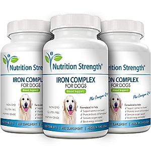 Nutrition Strength Iron for Dogs with Anemia to Support Blood Health, Blood Cell Formation & Oxygen Supply, Iron Supplement for Anemic Dogs + Vitamin C, Folate, Vitamin B12, 120 Chewable Tablets
