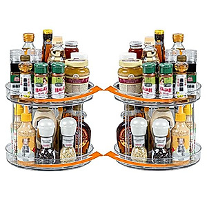 2 Pack Lazy Susan Turntable, Jecarden Clear Lazy Susan Organizer 2 Tier Spice Rack for Table 9.25 in Cabinet Organizer 360 Degree Rotating Storage Bins Non-Skid for Kitchen Countertop Pantry Fridge