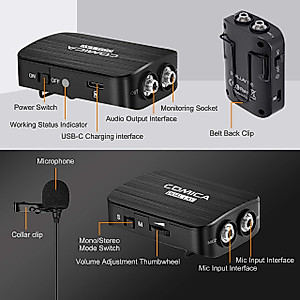 comica CVM-D03 Dual Lavalier Microphone, Professional Omnidirectional Clip-on Lapel Microphone for Canon Sony Panasonic Cameras, Smartphone, PC, Lav Mic for Video Recording Interview